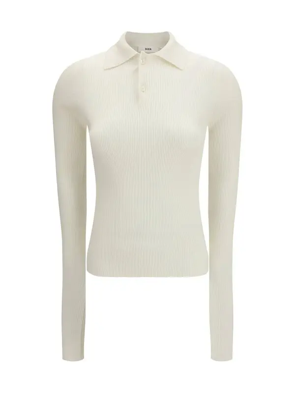 RIER Long-sleeve Silk Polo - White
