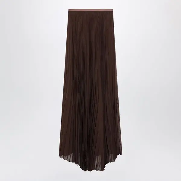 Valentino Garavani Pleated Silk Maxi Skirt - Brown