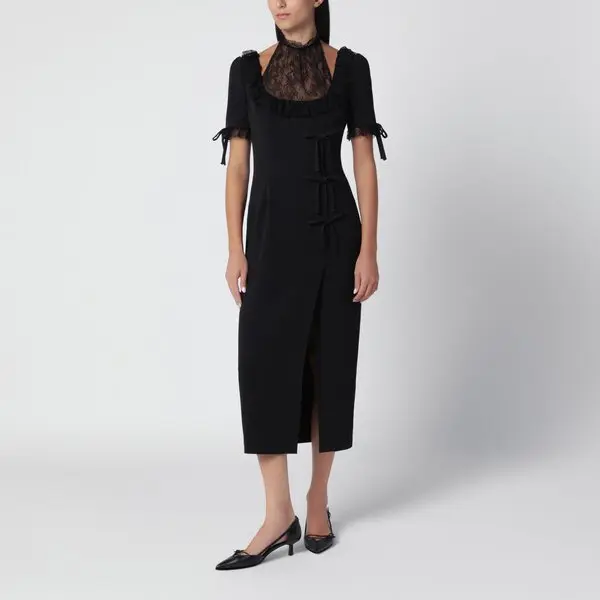 Alessandra Rich Midi Dress With Lace Insert - Black