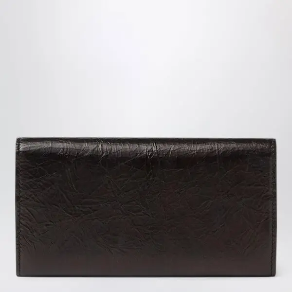 Fendi Tube Continental Wallet With Chain In Cracked Leather - Black