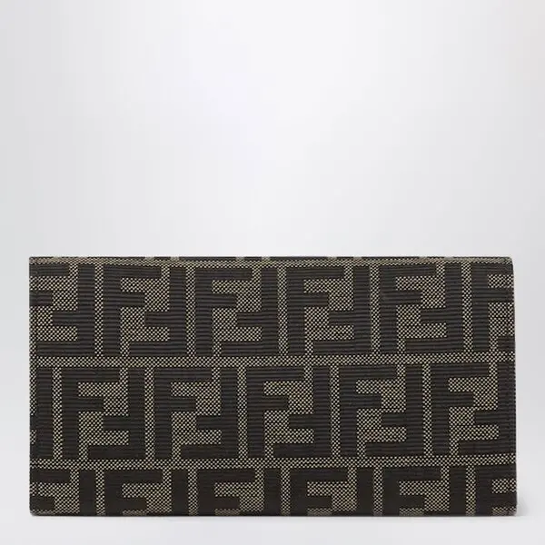 Fendi Tube Continental Wallet With Chain In Ff Zucca Jacquard And Leather