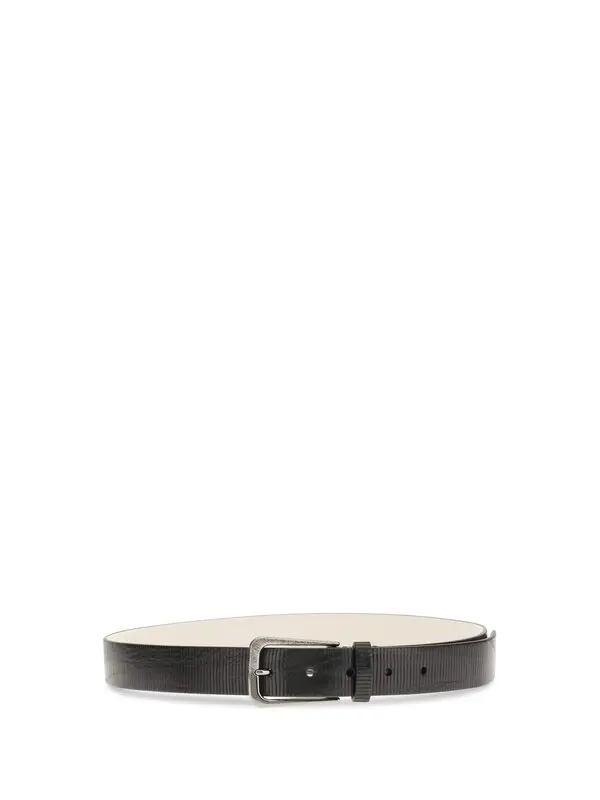 Brunello Cucinelli Carved Leather Belt With Shimmering Buckle - Black