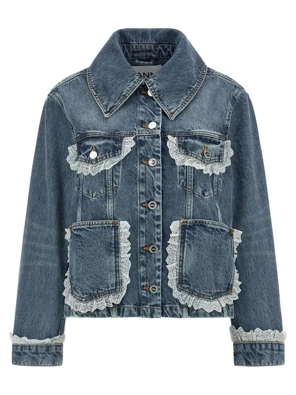 GANNI Denim And Lace Jacket - Blue