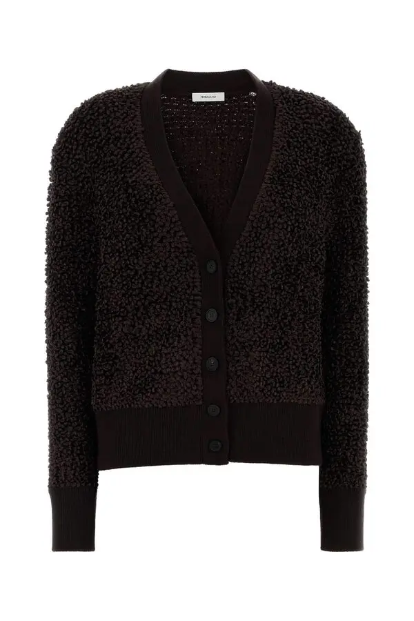 FERRAGAMO Dark Boucle Cardigan - Brown
