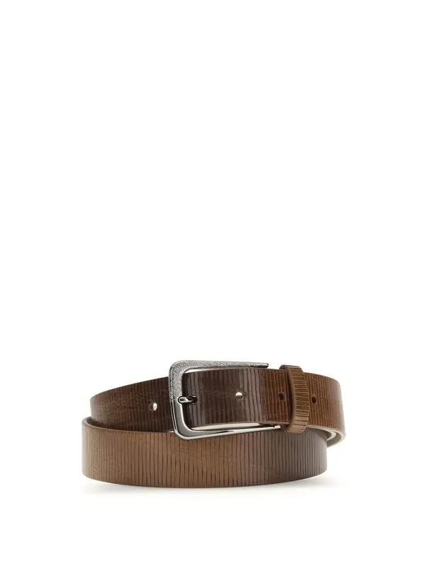 Brunello Cucinelli Carved Leather Belt With Shimmering Buckle - Brown