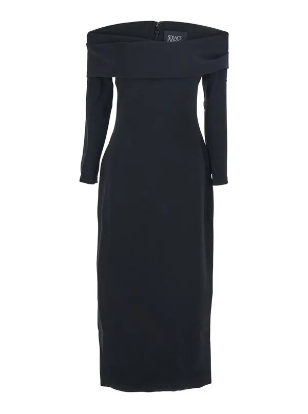 Solace London Yuni' Black Dress With Square Neckline And Back Closure In Fabric - Multicolor