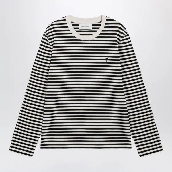AMI Paris Striped De Coeur Sweater - Black
