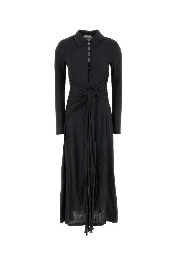 GANNI Dark Grey Jersey Shirt Dress - Gray