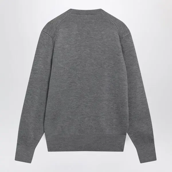 AMI Paris Grey De Coeur Cardigan In Wool