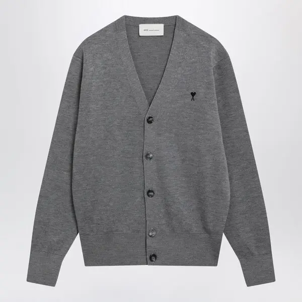 AMI Paris De Coeur Wool Cardigan - Gray