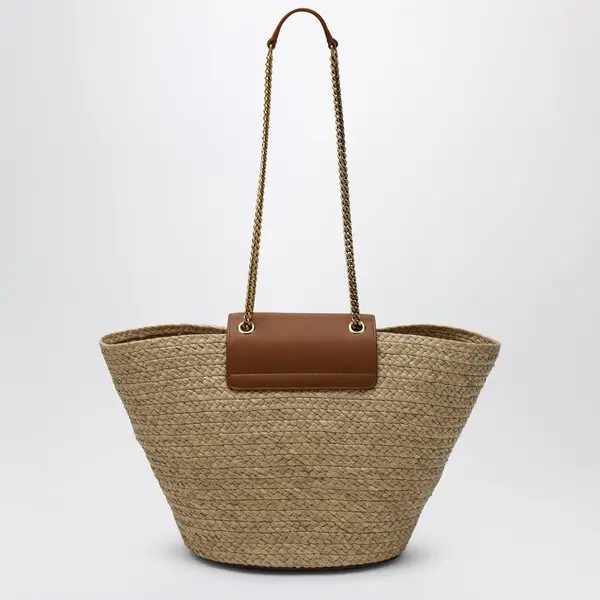 Saint Laurent Manon Raffia Basket Bag In Maple Sugar/brick