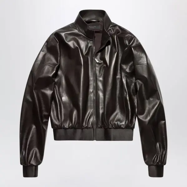Gucci Soft Nappa Leather Bomber Jacket In Dark - Brown