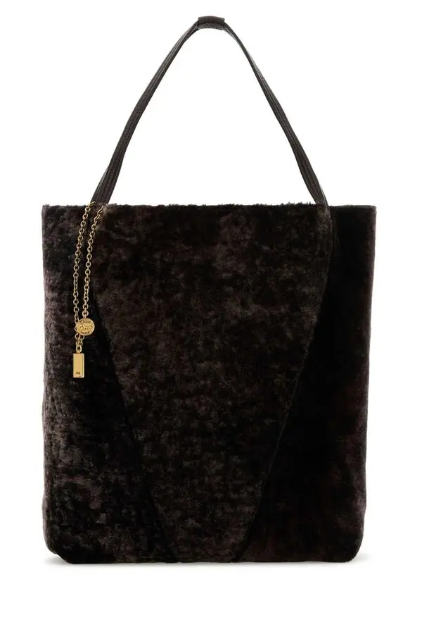 Chloé Dark Shearling Large Ã¨ Spin Shopping Bag