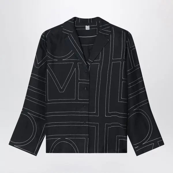 TOTEME Monogram Silk Pajama Shirt - Black