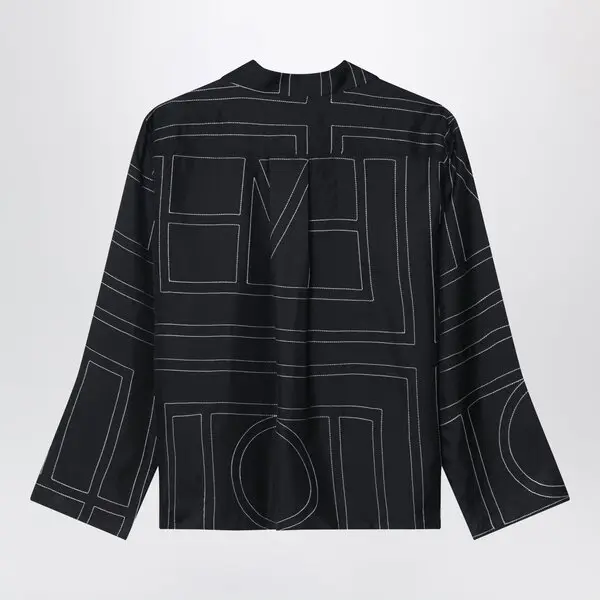 TOTEME Monogram Silk Pajama Shirt - Black