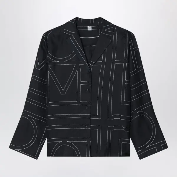 TOTEME Silk Monogram Pajama Shirt - Black