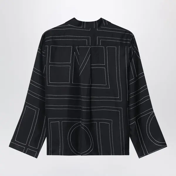 TOTEME Silk Monogram Pajama Shirt - Black
