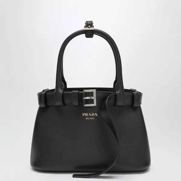 Prada Small Buckle Bag In Leather With Belt Detail - Black