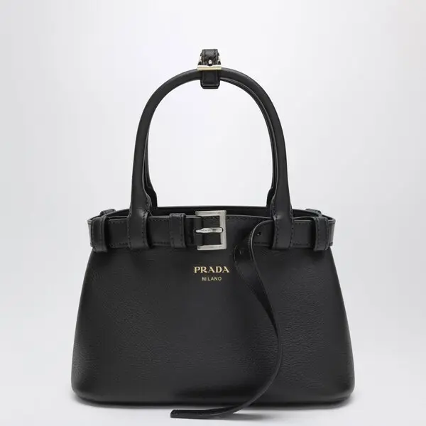 Prada Small Buckle Bag In Leather With Belt Detail - Black