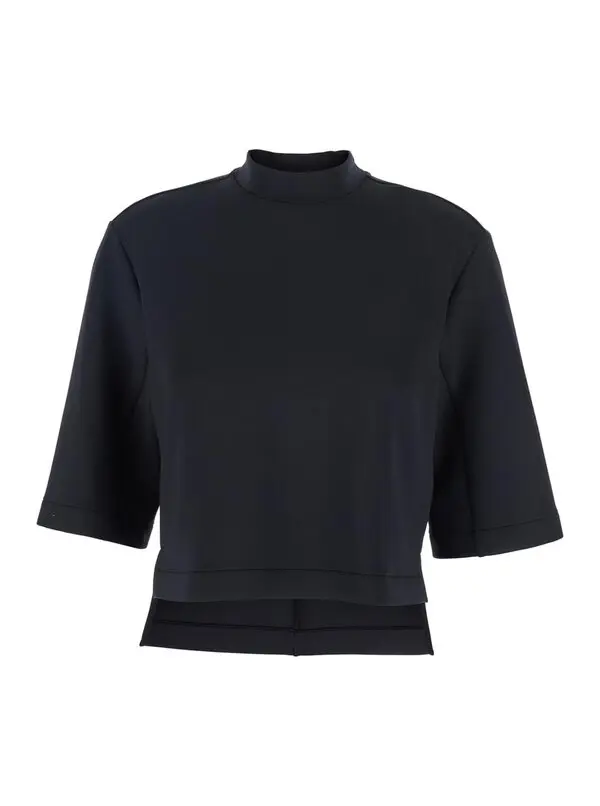 Moncler Black Crew Neck T-shirt With Logo Patch Applied On The Back In Tech Fabric - Multicolor
