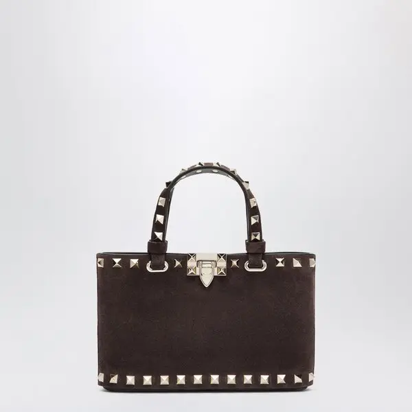 Valentino Garavani Rockstud Mini Shopping Bag In Suede - Brown