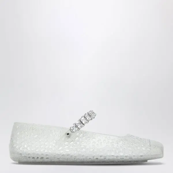 JIMMY CHOO Transparent Jelly Crystal-embellished Square Toe Ballerinas - Silver