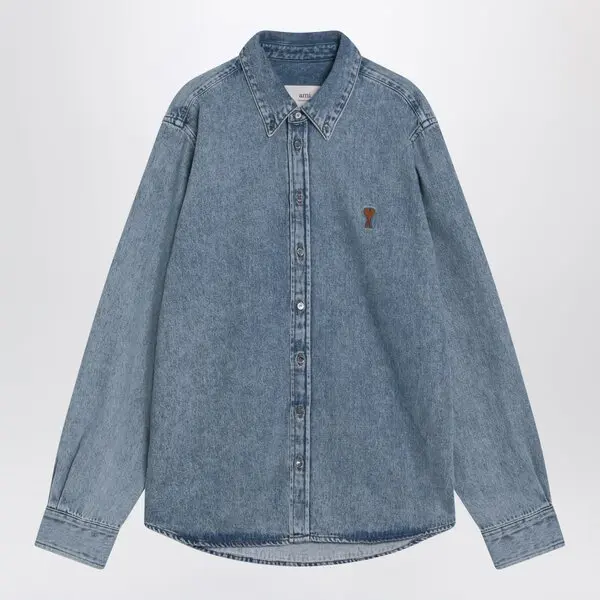AMI Paris De Coeur Used Denim Shirt - Blue