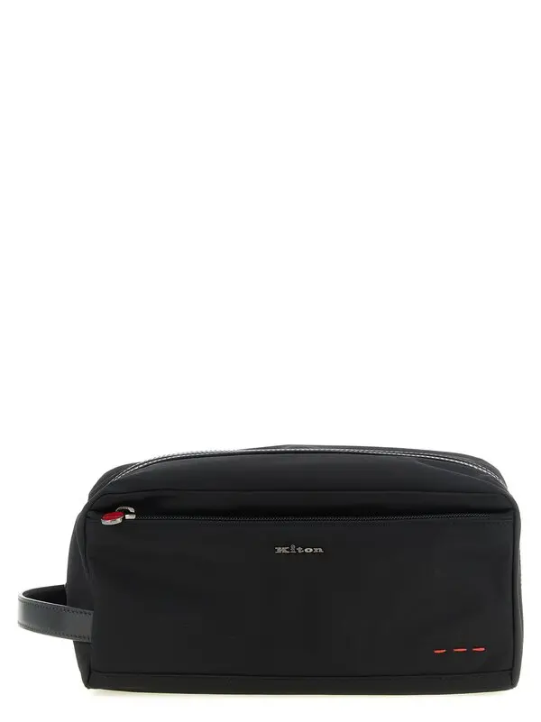 Kiton Metallic Logo Toiletry Bag - Black