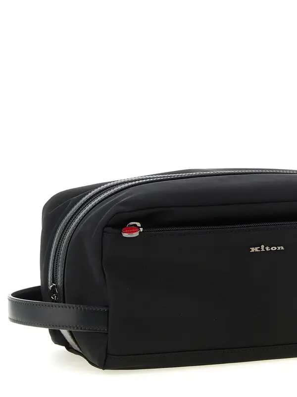Kiton Metallic Logo Toiletry Bag - Black