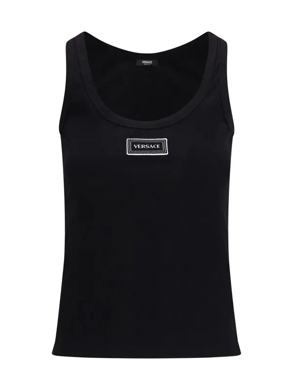 Versace Cotton Rib Stretch Tank Top - Black