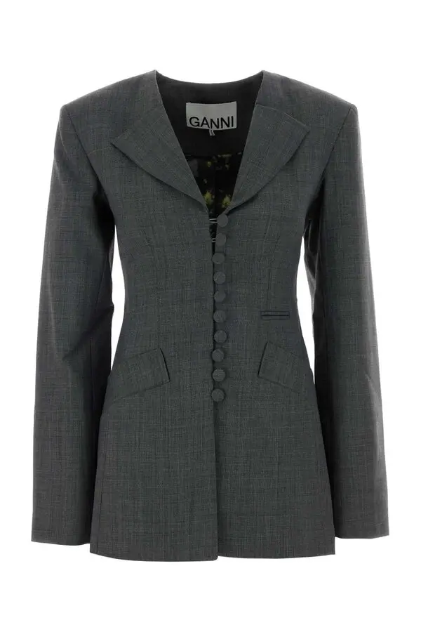GANNI Grey Twill Blazer