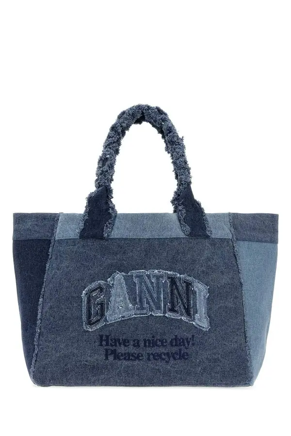 GANNI Denim Medium Trapeze Shopping Bag