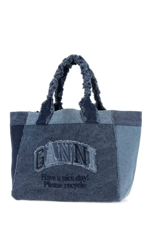GANNI Denim Medium Trapeze Shopping Bag