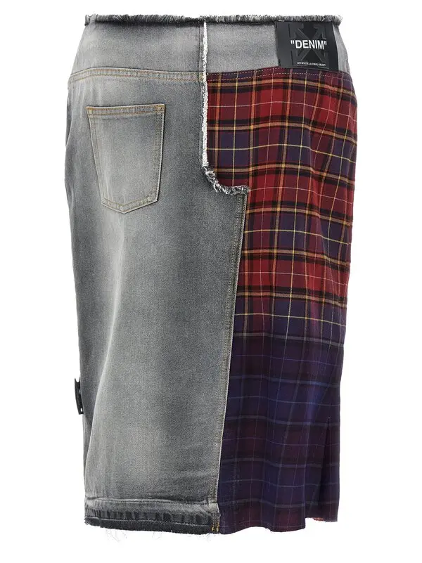 Off-White Patchwork Midi Skirt - Multicolor