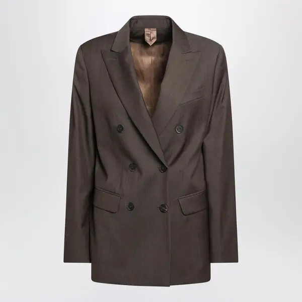 Max Mara Leather Double-breasted Wool Jacket - Brown