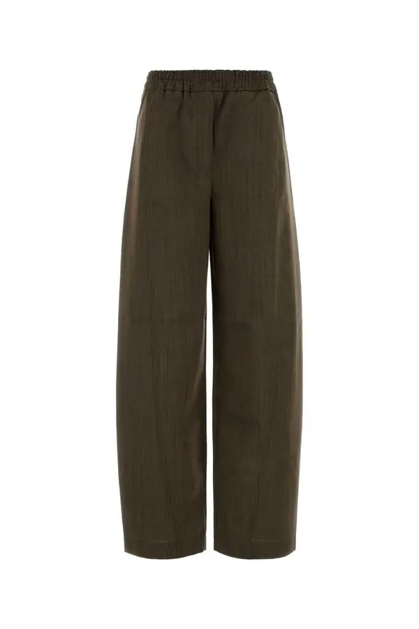 GANNI Mud Wool Wide-leg Pant - Brown