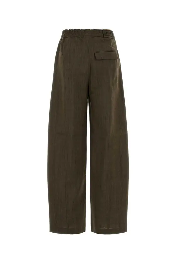 GANNI Mud Wool Wide-leg Pant - Brown