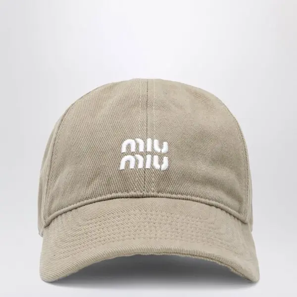 Miu Miu Washed Denim Baseball Cap In Beige And Burgundy - Cream