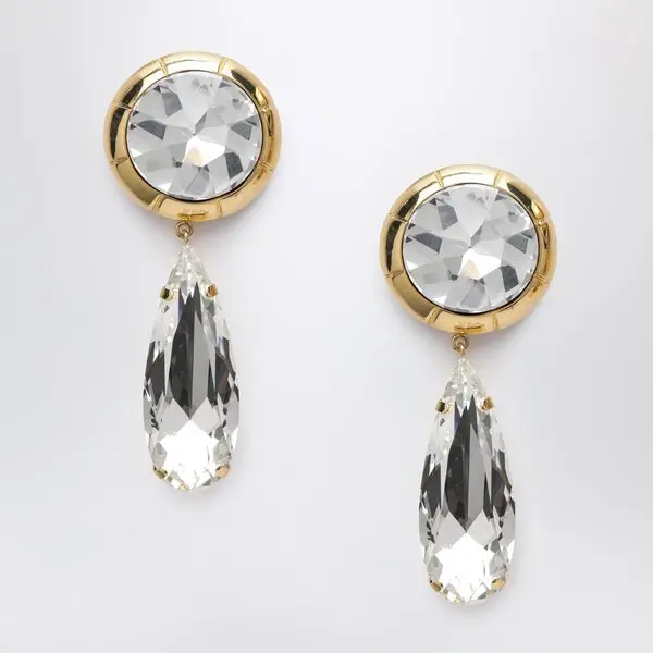Alessandra Rich Round Clip-on Metal Earrings With Crystal Pendant - Silver