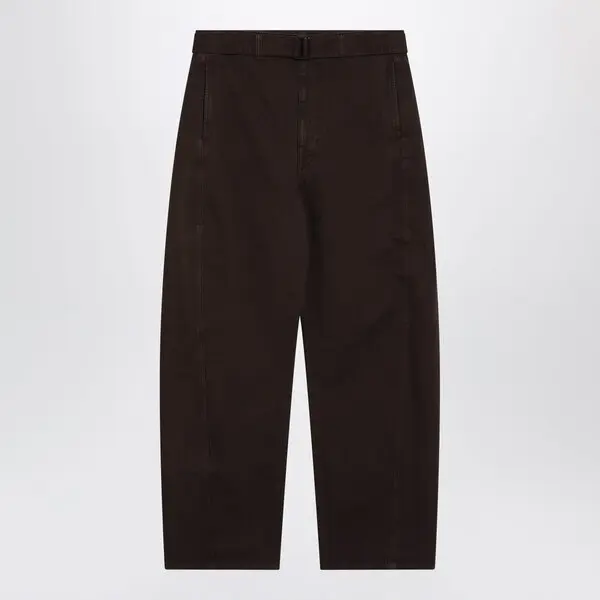 LEMAIRE Cotton Denim Trousers With Belt - Brown