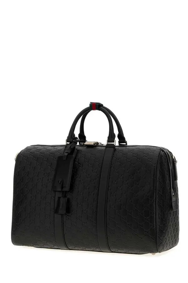 Gucci Leather Emblem Travel Bag - Black