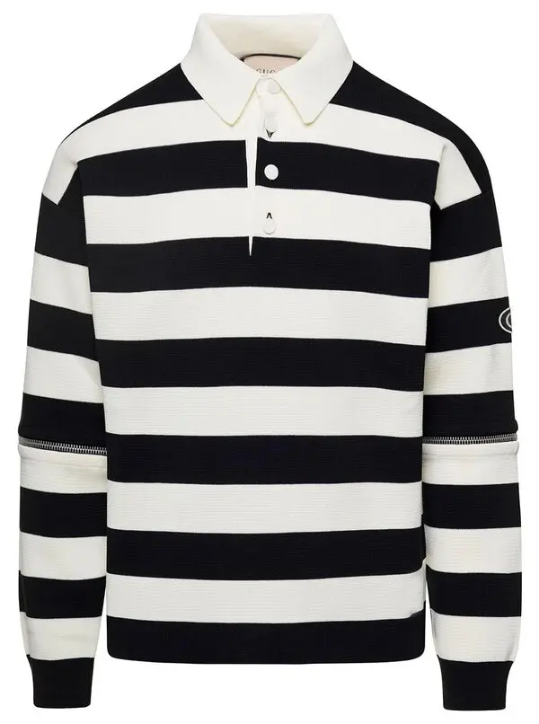 Gucci Striped Black And White Knit Polo With Detachable Sleeves In Cotton - Multicolor