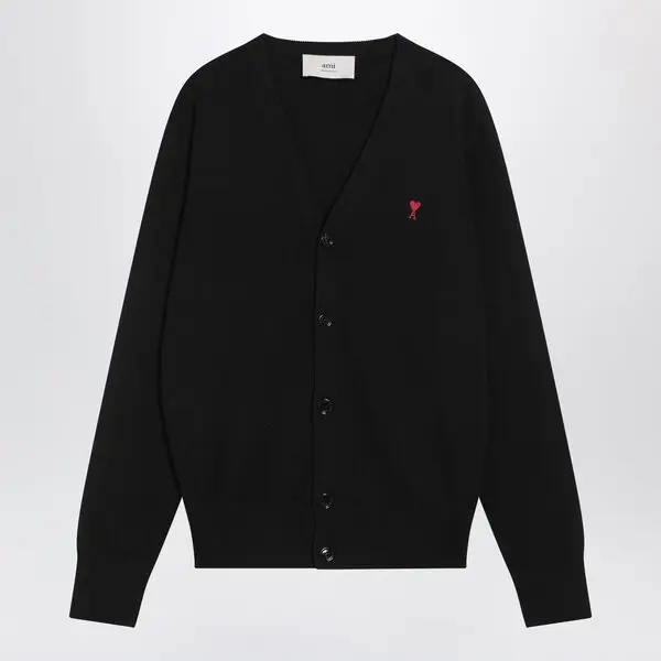 AMI Paris De Coeur Wool Cardigan - Black