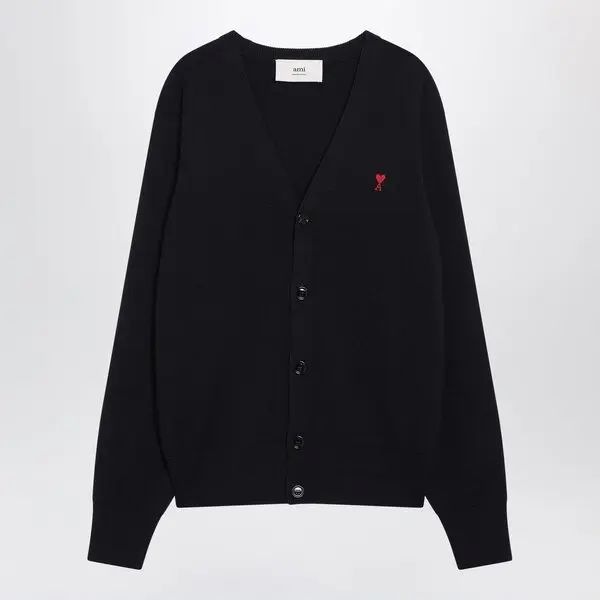 AMI Paris Navy De Coeur Cardigan - Blue