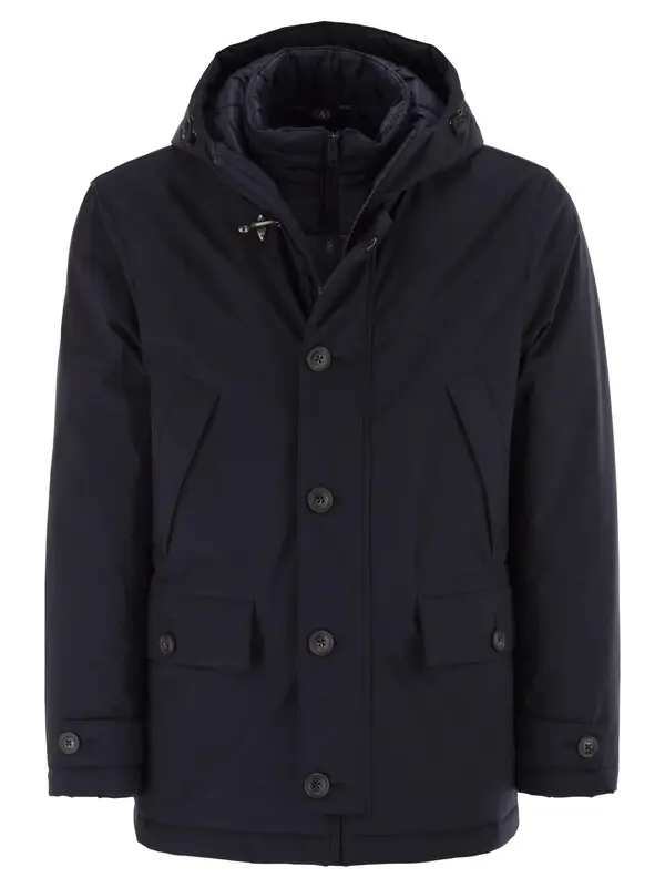 FAY Short Parka In Technical Gabardine - Blue