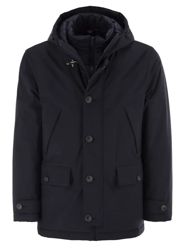 FAY Short Parka In Technical Gabardine - Blue