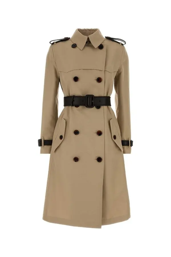 Burberry Beige Gabardine Trench Coat - Brown