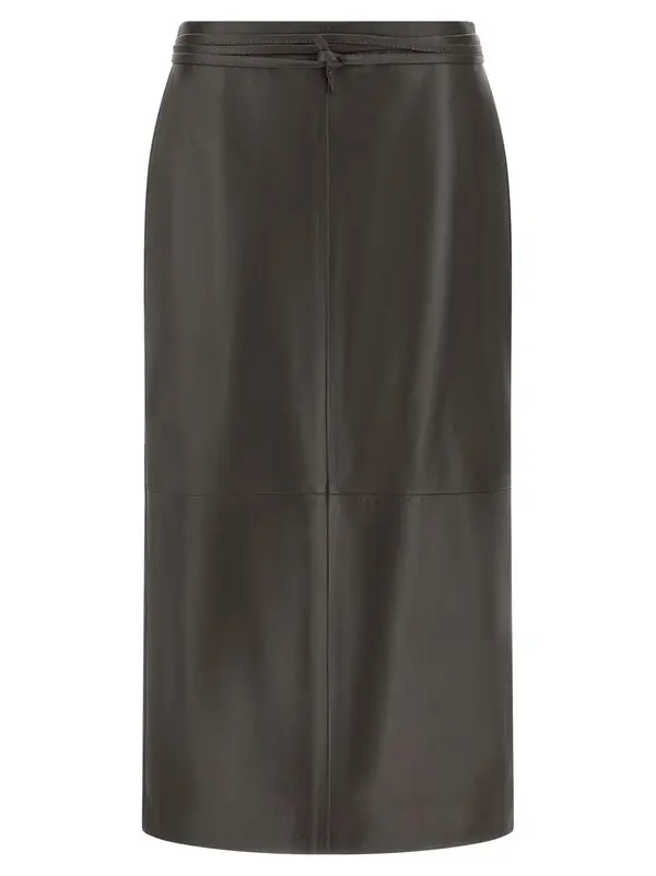 Alberta Ferretti Leather Midi Skirt - Brown