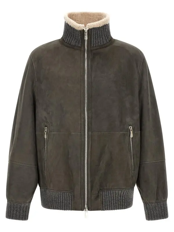 Brunello Cucinelli Leather Jacket - Gray