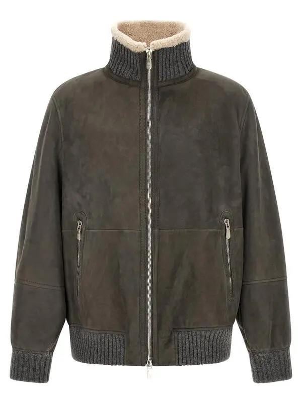 Brunello Cucinelli Leather Jacket - Gray